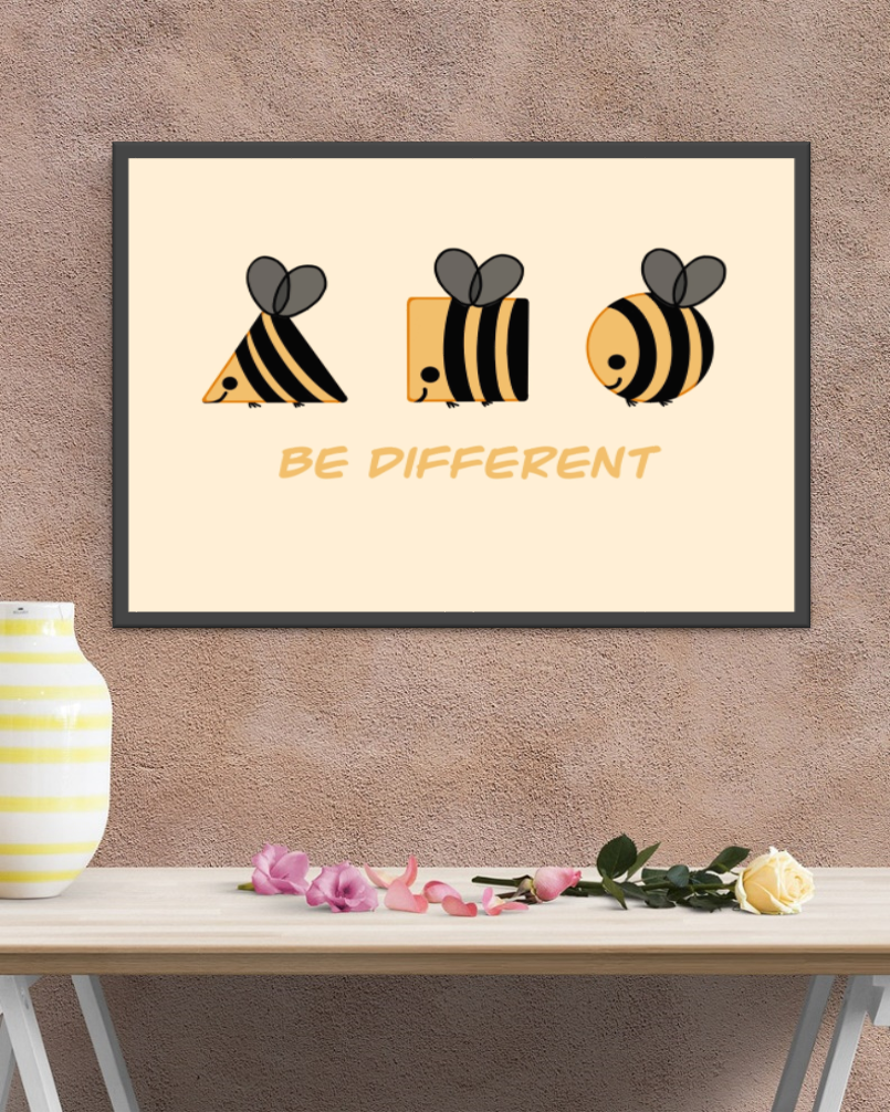 Een art print 'Be different' of 'ben anders' geeft aan dat je jezelf ...